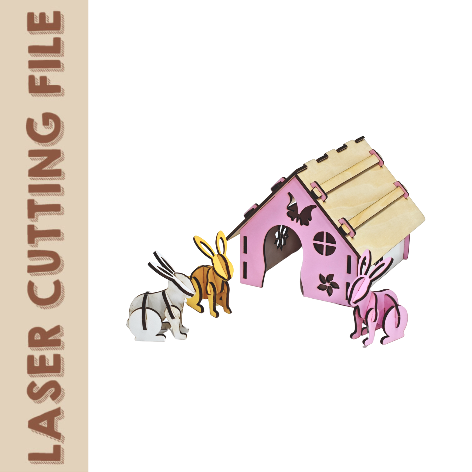 Easter Bunny House Laser Cutting File Bundle – 3D Bunny & Dual Pattern ...