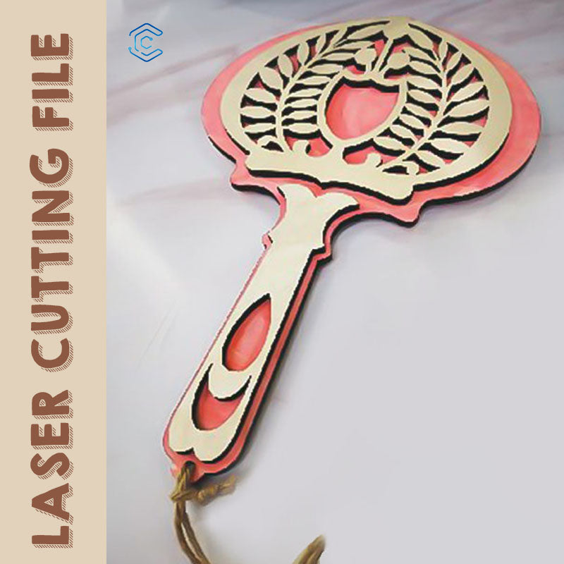 Handheld cosmetic mirror frame laser cutting file – Creatorally