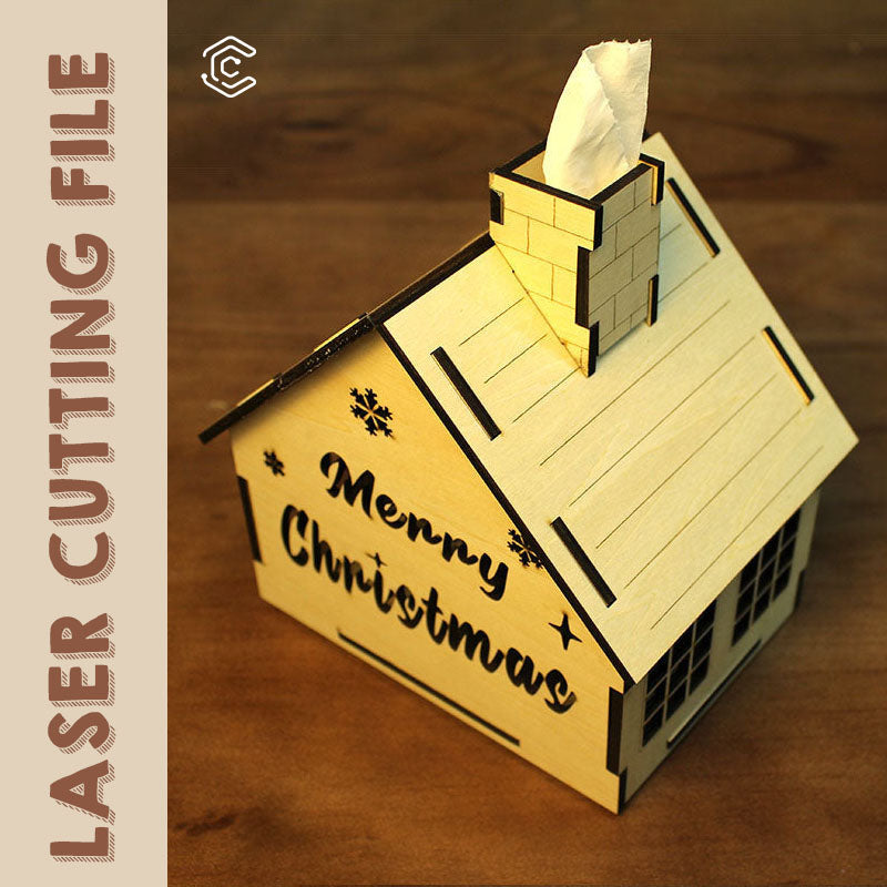 Christmas House tissue box laser cutting file by Creatorally