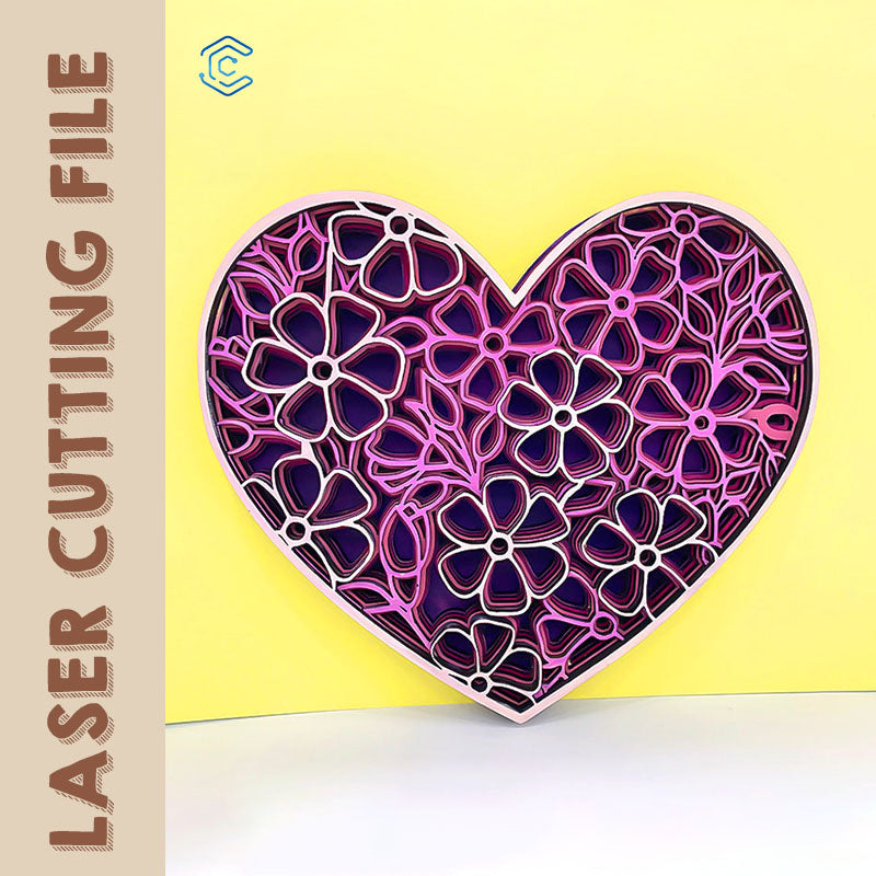 Purple floral heart wall decor laser cutting file by Creatorally