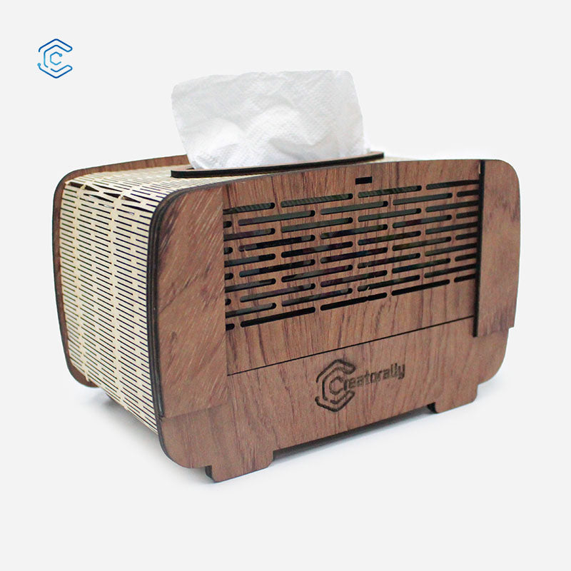 Old time Radio shaped tissue box laser cutting file by Creatorally