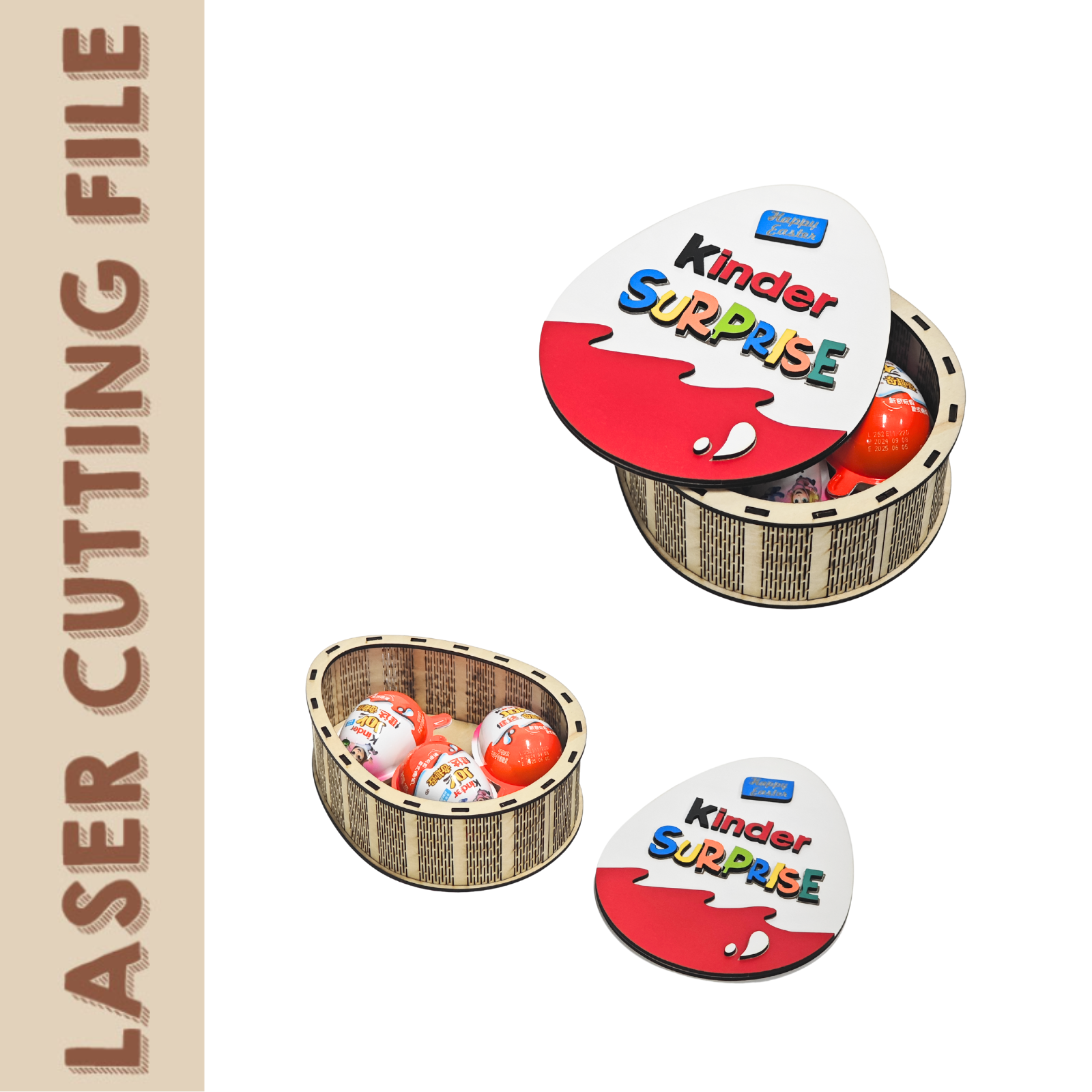 Kinder Surprise Egg Storage Box Laser Cut File – 3D Easter Egg Basket ...