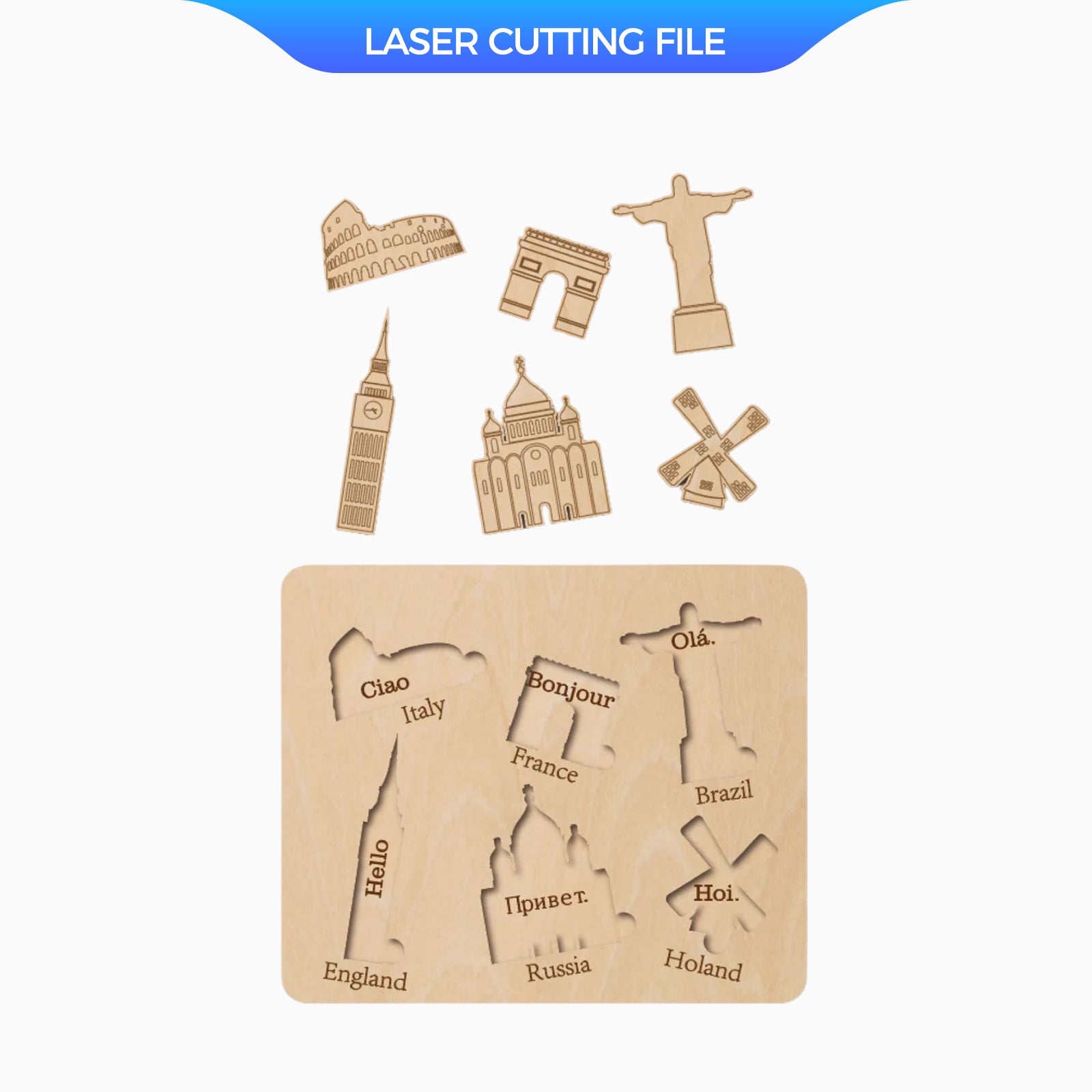 Landmarks Puzzle Laser Cutting File - DIY Craft for Exploring World ...