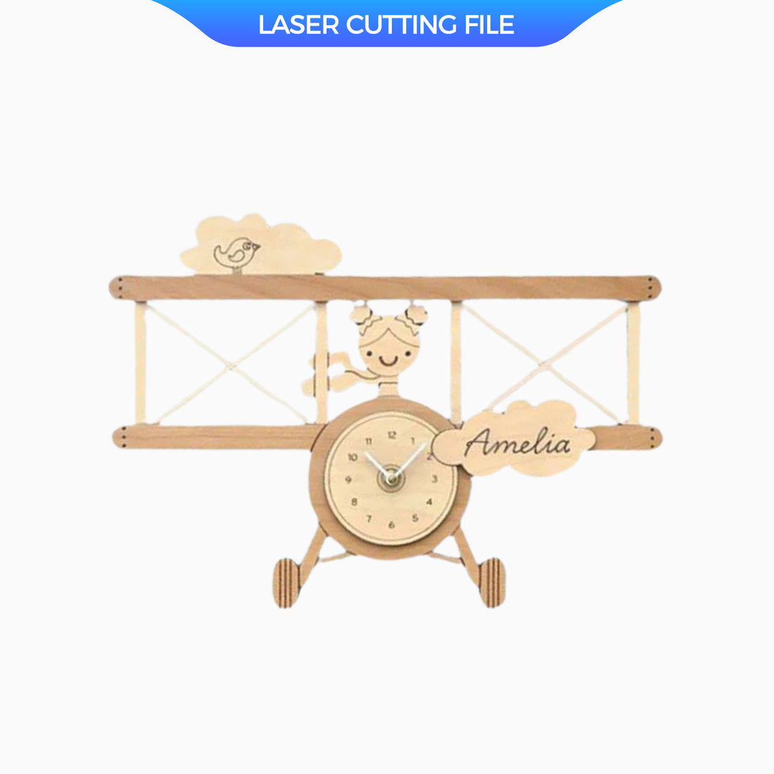 Little Girl With Airplane Clock laser cutting file by Creatorally