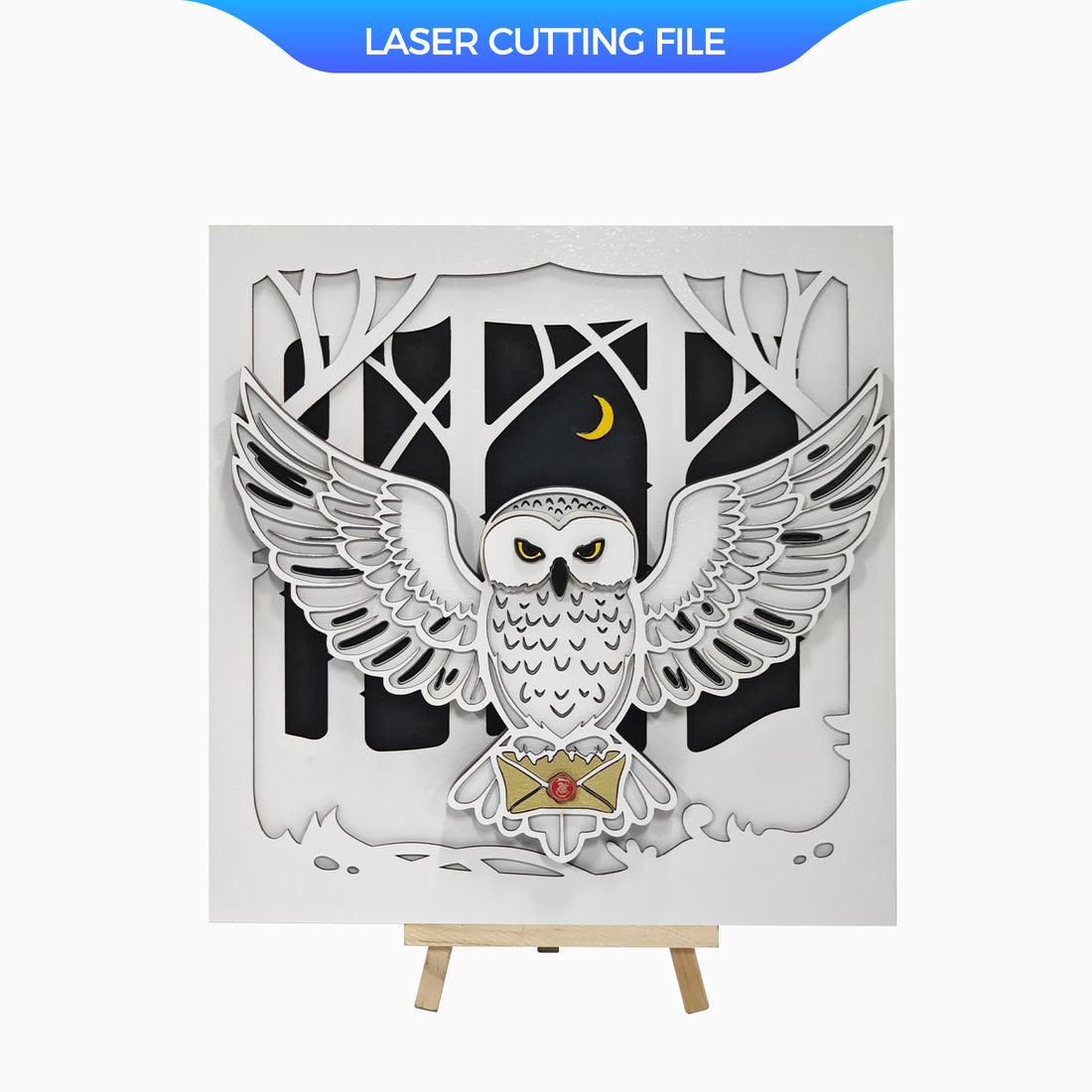 Multilayer Magic Owl SVG – Flying Snowy Owl with Letter Laser Cut File ...