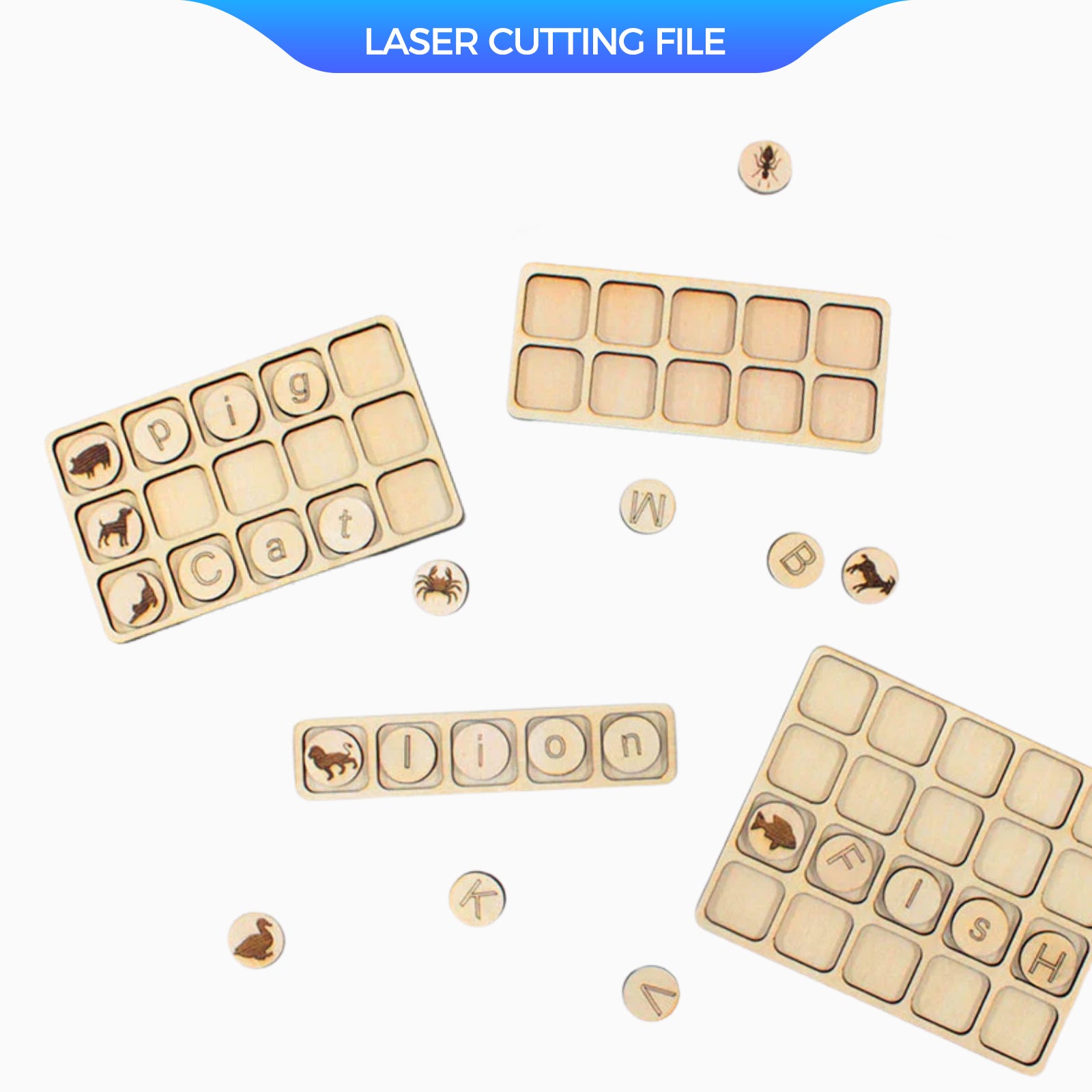 Pre-school Teaching Aids Word Spelling Puzzle laser cutting file by ...