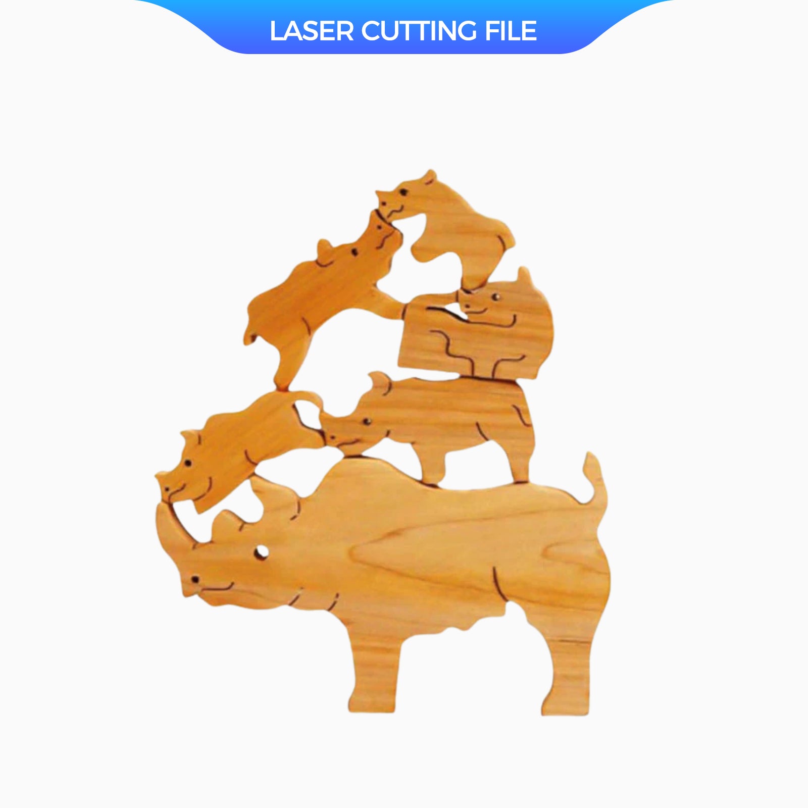 Rhino Family Puzzle laser cutting file by Creatorally