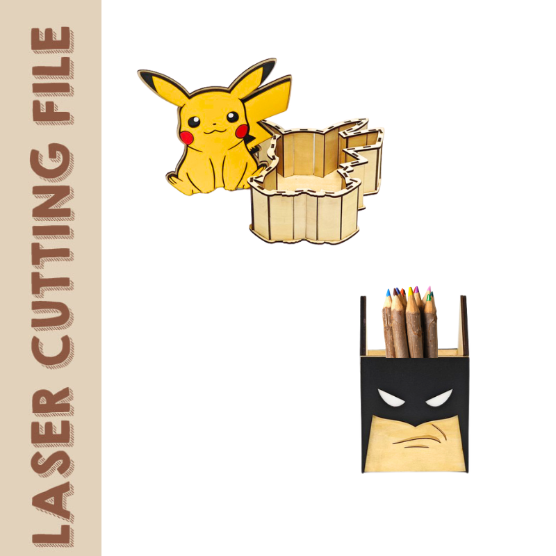 Pikachu ピカチュウ Storage Box & Batman Pen Holder Laser Cutting File - DIY ...
