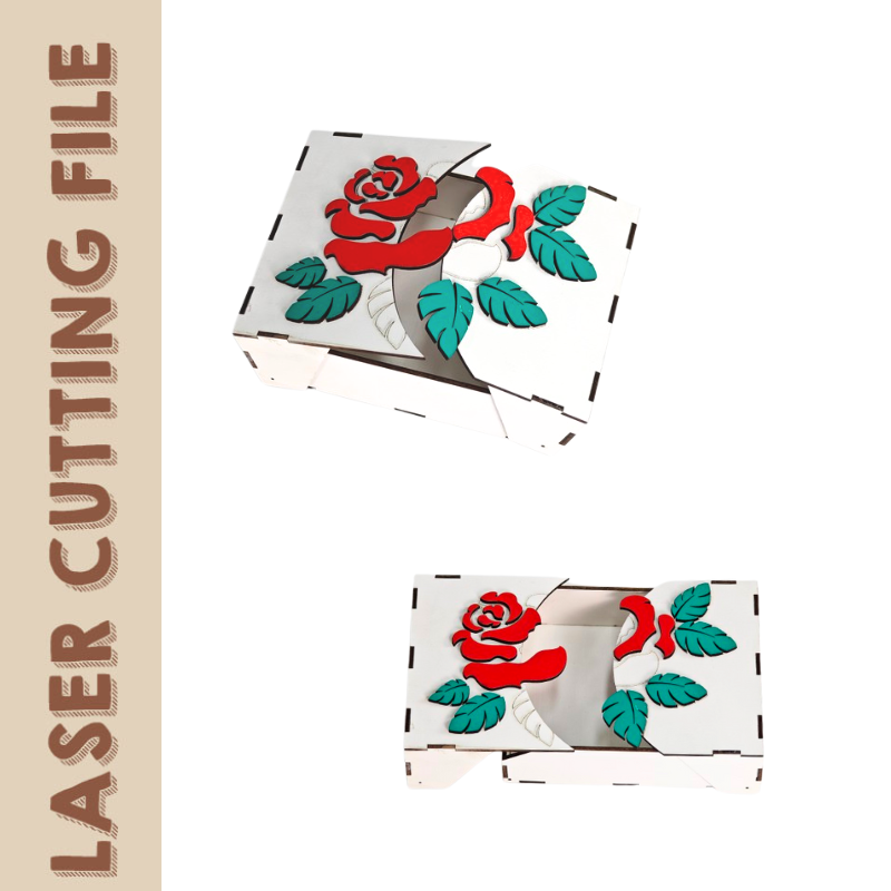 Rose-Themed Sliding Gift Box 3D Puzzle - Laser Cutting File for ...